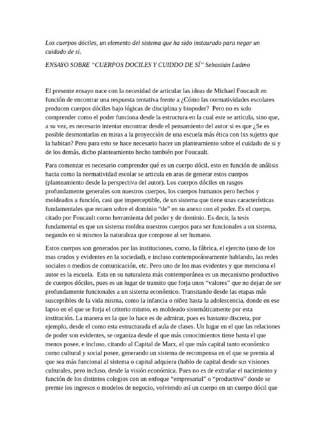 Cuerpos Dóciles Y Cuidado De Sí En Escuelas Pdf Institución Michel Foucault