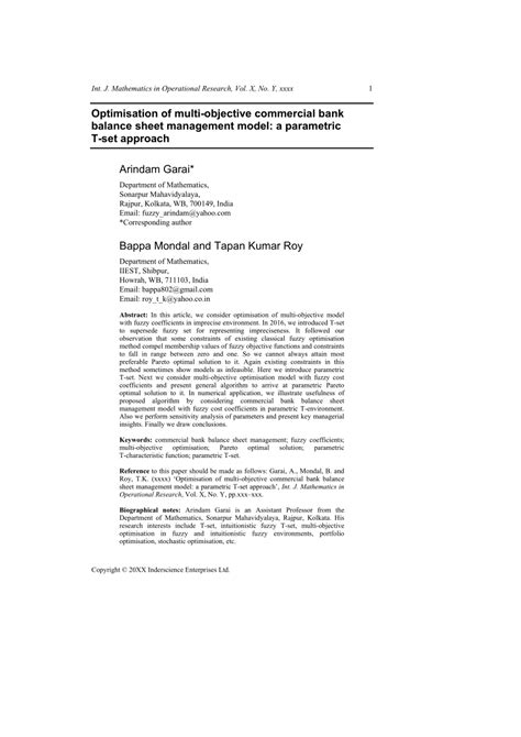 Pdf Optimisation Of Multi Objective Commercial Bank Balance Sheet