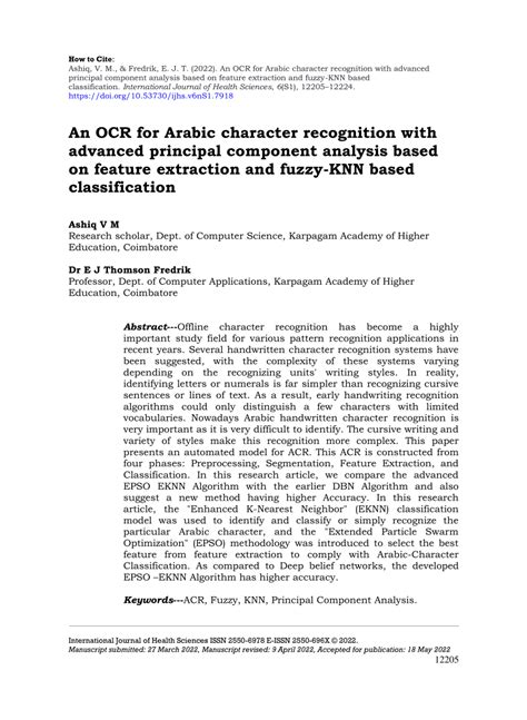 Pdf Ocr For Arabic Character Recognition With Advanced Principal Component Analysis Based On