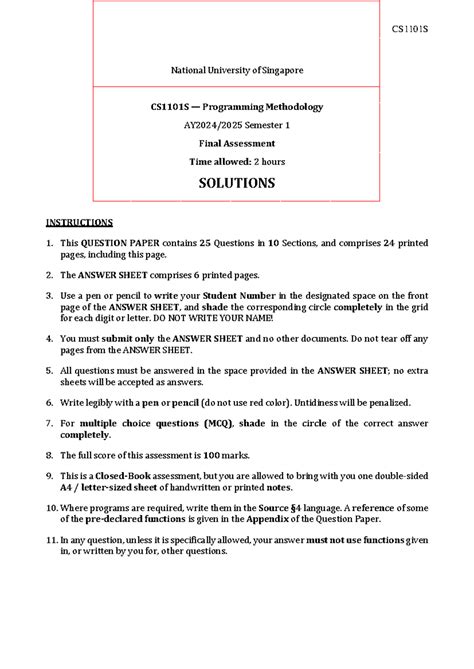 Cs1101s 2425s1 Final Solutions National University Of Singapore Cs1101s — Programming