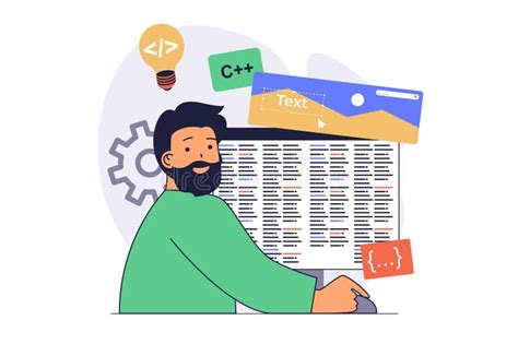 Web Development Concept With Cartoon People In Flat Design Man Coding