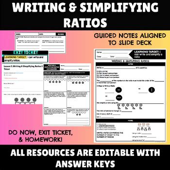Writing Simplifying Ratios Lesson No Prep Slides Notes Worksheets