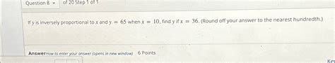 solved of 20 ﻿step 1 ﻿of 1if y ﻿is inversely proportional to