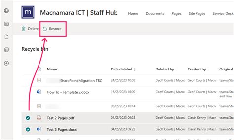 how to recover files from the sharepoint recycle bin macnamara ict