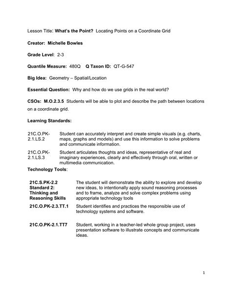 Lesson Title What S The Point Locating Points On A Coordinate Grid Docslib