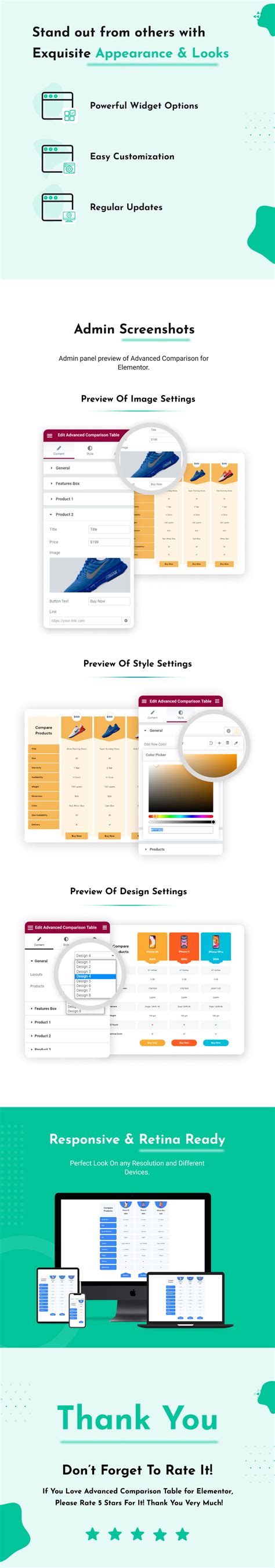 advanced comparison table for elementor templatemonster theme and plugin