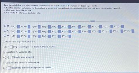 Solved Two Six Sided Dice Are Rolled And The Random Variable