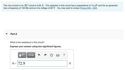 Solved The Rms Current In An RC Circuit Is A The Chegg Com