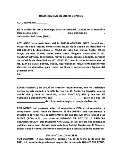 Demanda Civil En Cobro De Pesos Pdf Pagos Demanda Judicial