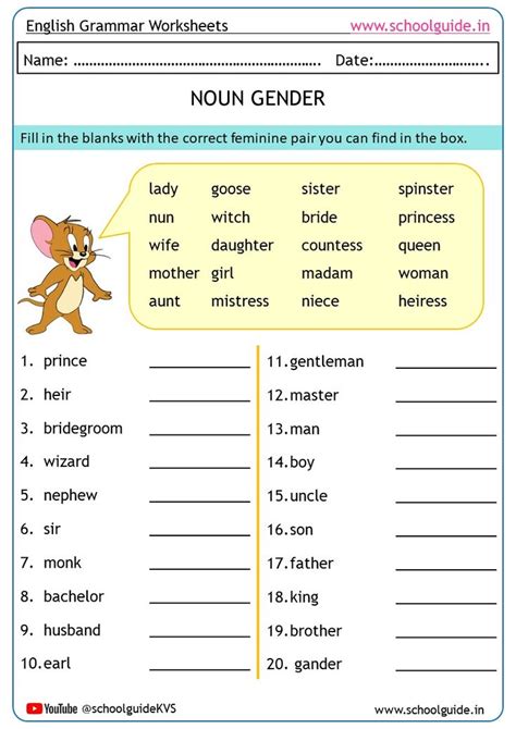 Free Printable Noun Gender Worksheets In 2024 English Grammar