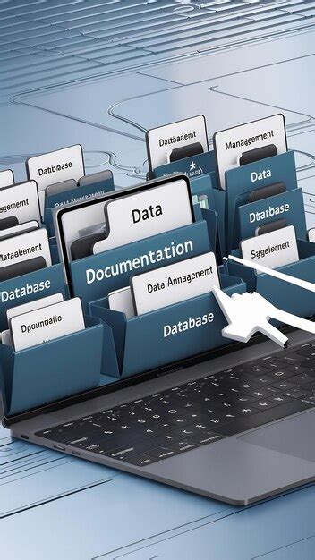 laptop with management document icons for data management system