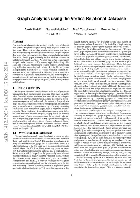 Pdf Graph Analytics Using The Vertica Relational Database