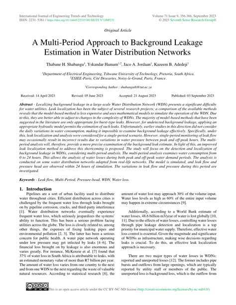 Pdf A Multi Period Approach To Background Leakage Estimation In Water Distribution Networks