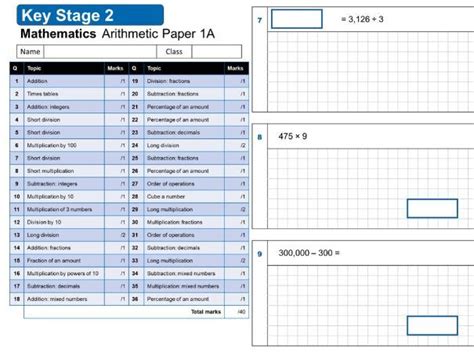 Key Stage 2 Ks2 Sats Practice Paper [arithmetic] Teaching Resources