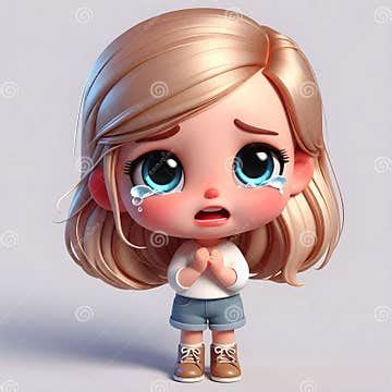 Digital Illustration Of A Crying Blonde Girl Wearing A Flower Crown And