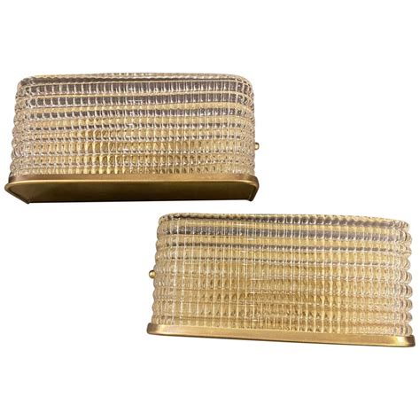 1980s Set Of Two Mid Century Modern Brass And Glass Rectangular Wall Sconces At 1stdibs