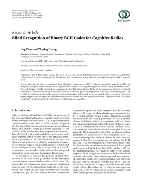 Pdf Blind Recognition Of Binary Bch Codes For Cognitive Radios