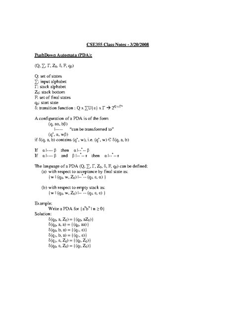 3 20 08 class notes cse355 class notes pushdown automata pda q