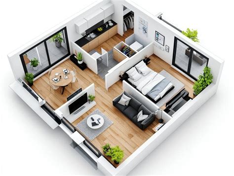 Modern Apartment Floor Plan With One Bedroom Living Area And Kitchen