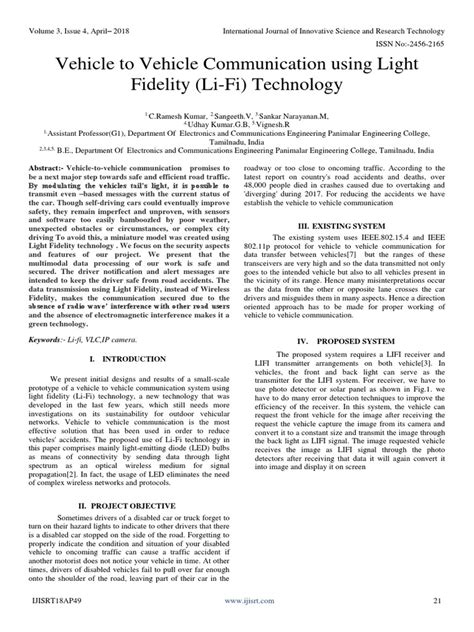Vehicle To Vehicle Communication Using Light Fidelity Li Fi Technology Pdf Amplifier
