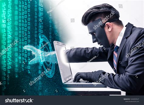 Abstract Image Hacker Reach Hand Through Stock Photo