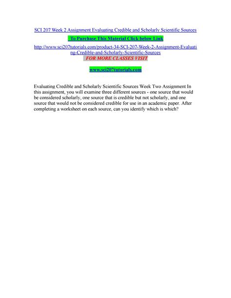 sci 207 week 2 assignment evaluating credible and scholarly scientific