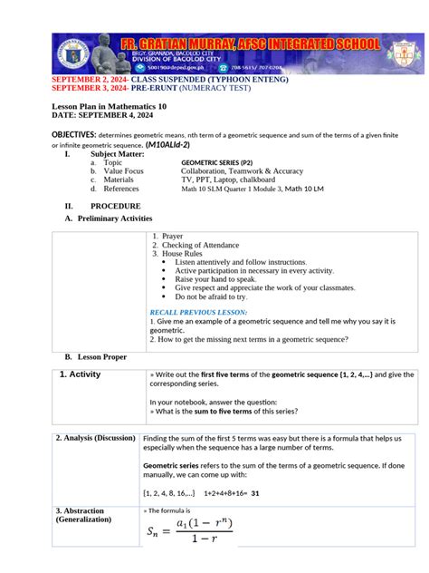 Lp Lesson8geometric Sequence Seriesgeometricsummativeseptember2 5