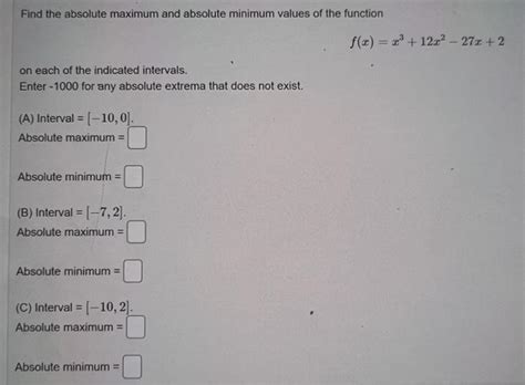 Solved Find The Absolute Maximum And Absolute Minimum Values