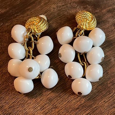 Jewelry Vintage White Lucite Bauble Ball Goldtone Rope Knot Clip On Earrings Poshmark