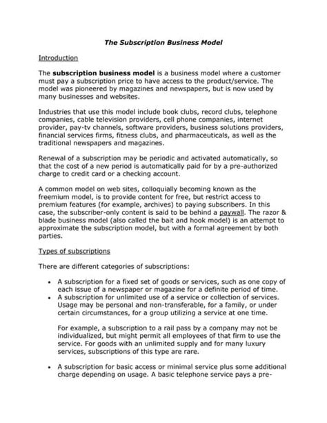 Subscription Business Model Docx Business Business And Finance