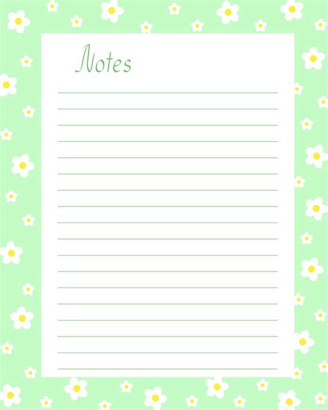 Notes Blank Lined Page Template With Floral Seasonal Floral Springtime