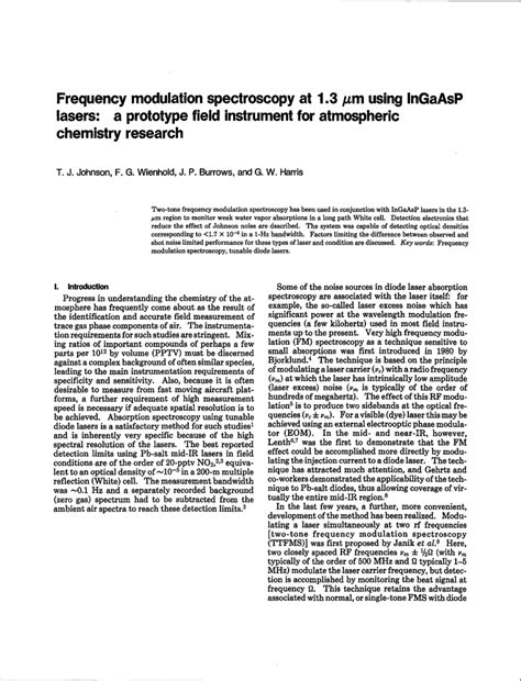 Pdf Frequency Modulation Spectroscopy At 1 3 μm Using Ingaasp Lasers