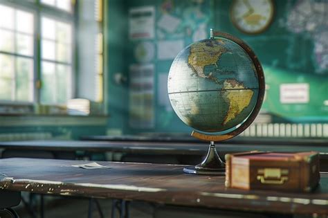 Classroom With Globe And Maps Premium Ai Generated Image