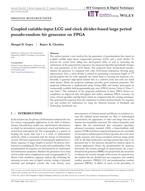 Pdf Coupled Variable Input Lcg And Clock Divider Based Large Period