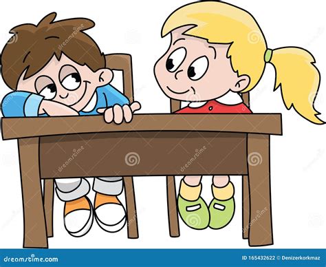 Cartoon Classmates Sitting Together In Classroom Vector Illustration