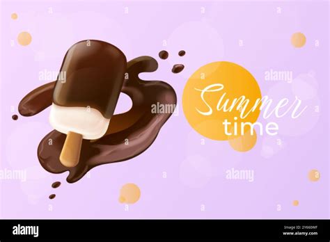 3d Popsicle Poster Realistic Ice Cream On Stick Ad Banner Eskimo