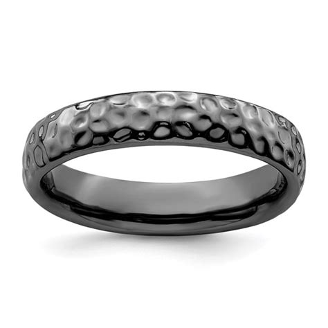 Black Plated Sterling Silver Stackable Expressions Pebble Ring 425mm