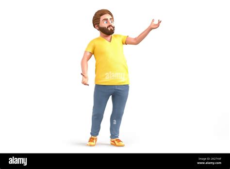 Casual Guy Showing Invisible Object Isolated 3D Rendering Stock Photo