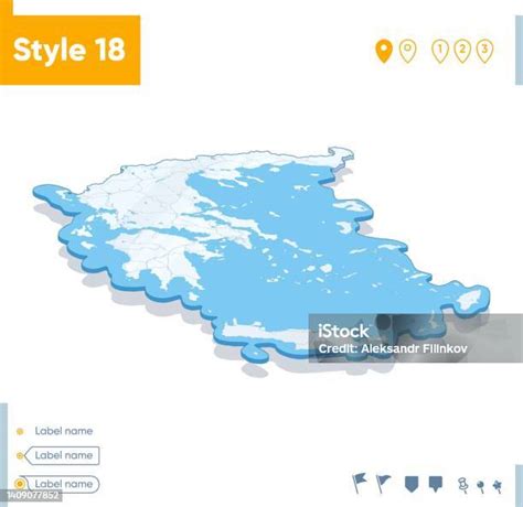 그리스 물과 도로가있는 흰색 배경에 3d지도 그림자가 있는 벡터 맵입니다 0명에 대한 스톡 벡터 아트 및 기타 이미지 0명 강 경계 Istock