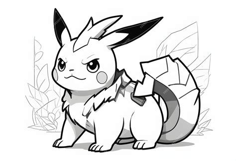 Pokemon Balck And White Outline Illustration In Pure White Background
