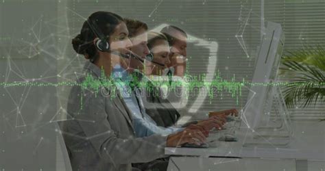 Image Of Data Processing And Padlock Over Caucasian Business People In Office Stock Image