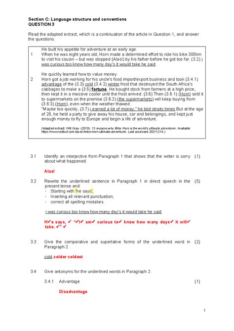 Lesson 18 Practise Language Test Section C Language Structure And Conventions Question 3
