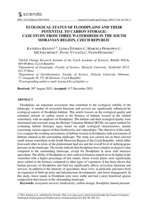Pdf Ecological Status Of Floodplains And Their Potential To Carbon