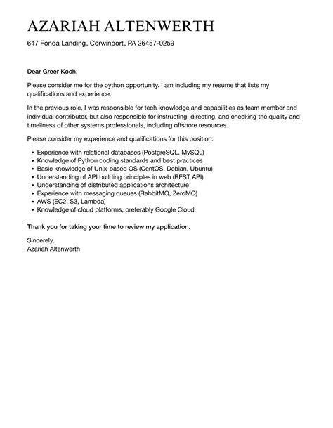 Python Cover Letter Velvet Jobs