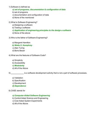 Software Engineering Midterm Examination ORIGKEY Pdf Computer Software And Applications