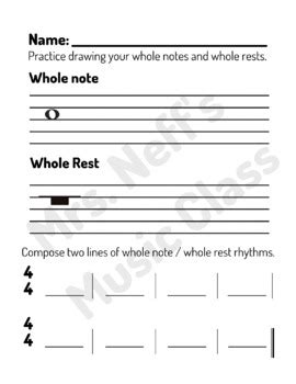 Whole Note Whole Rest Worksheet By Isabella Neff TPT