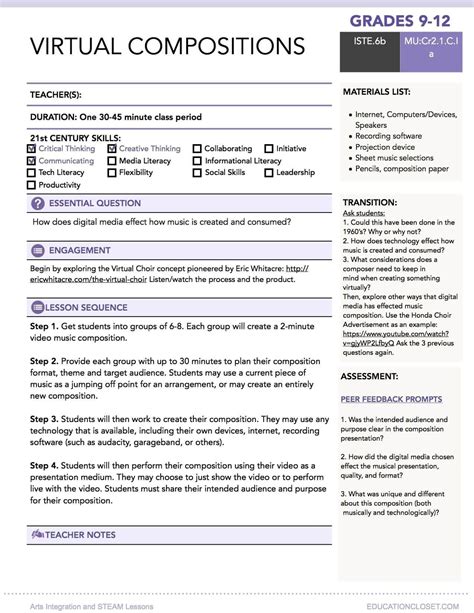 Virtual Compositions Lesson Plan Grades 9 12 Education Closet