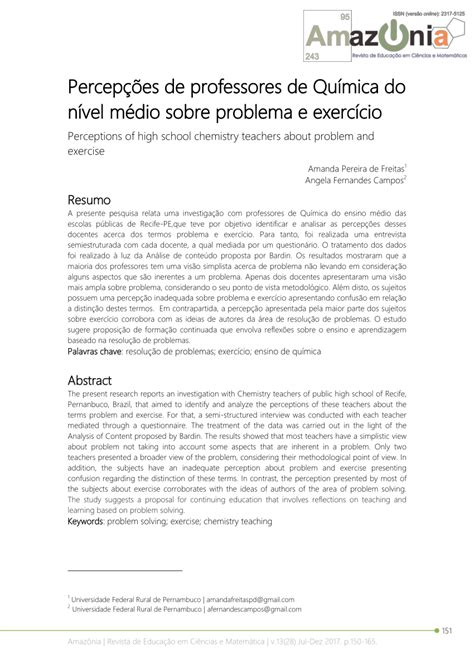 Pdf Percepções De Professores De Química Do Nível Médio Sobre