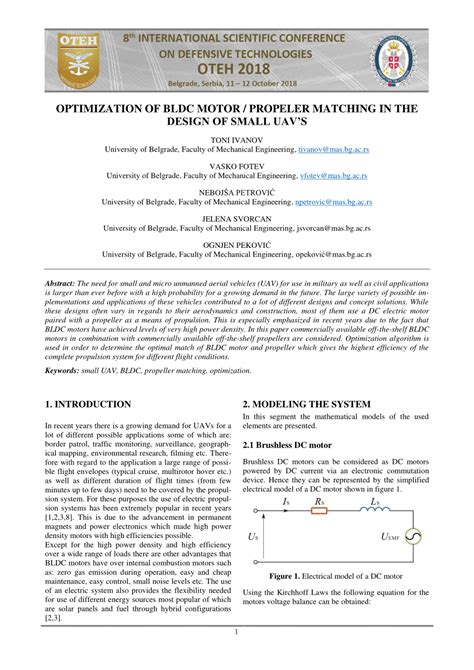 Pdf Optimization Of Bldc Motor Propeller Matching In The Design Of Small Uavs