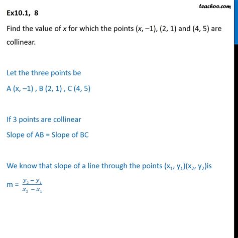 Question Find Value Of X For Which Points X Ex